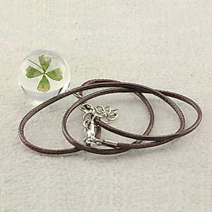 FM FM42 Dried Leaves Lucky 4-Leaf Clover in Glass Ball Pendant Necklace FN4010