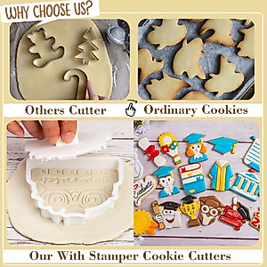 Flycalf 2023 Graduation Cookie Cutters with 3D Stamper Girls Biscuit Cutter Baking PLA School Kitchen Cake Decorating 3.5" Embossing Stamps Mold Supplies