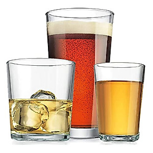 Glaver's Drinking Glasses, 12 Pc. Glass Cups, Includes 4 Highball Glasses 17 oz., 4 Rocks Glasses, 13 oz., 4 Juice Glasses, 4.5 oz., Whisky, Juice, Water, Beer, Cocktails, Dishwasher Safe.