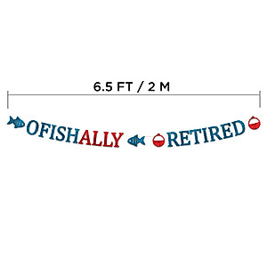 Ofishally Retired Glitter Banner - Funny Retirement Party Supplies, Gifts and Decorations - Fishing Gift - Fishing Themed Party