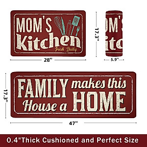 chiinvent Kitchen Mats for Floor Cushioned Anti Fatigue Mats for Kitchen Floor Red Kitchen Floor Mat Memory Foam Kitchen Rugs Sets of 2, 17.3x28 + 17.3x47, 0.4 inches