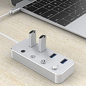 CUJUX Aluminum Alloy 4 Port USB 3.0 Hub Sub-Control Switch HUB 60/120cm Cable Upto 5Gbps Splitter (Color : Silver)