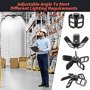 Rufbjkd LED Garage Light,300W Deformable LED Garage Ceiling Light with 5 Adjustable Leaf,Super Bright LED Shop Light With10+1 Glow Panels, Lighting for Garage Basement Warehouse,E26/E27 Base (2 Pack)