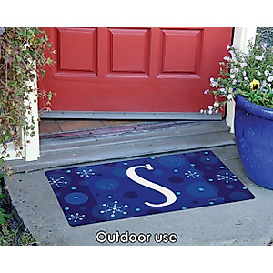 Toland Home Garden 800164 Winter Snowflakes Monogram S Winter Door Mat 18x30 Inch Personalized Outdoor Doormat for Entryway Indoor Entrance