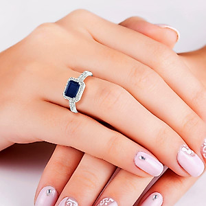 SZUL 2 1/2 Carat TW Emerald Cut Sapphire Diamond Ring in 10K White Gold