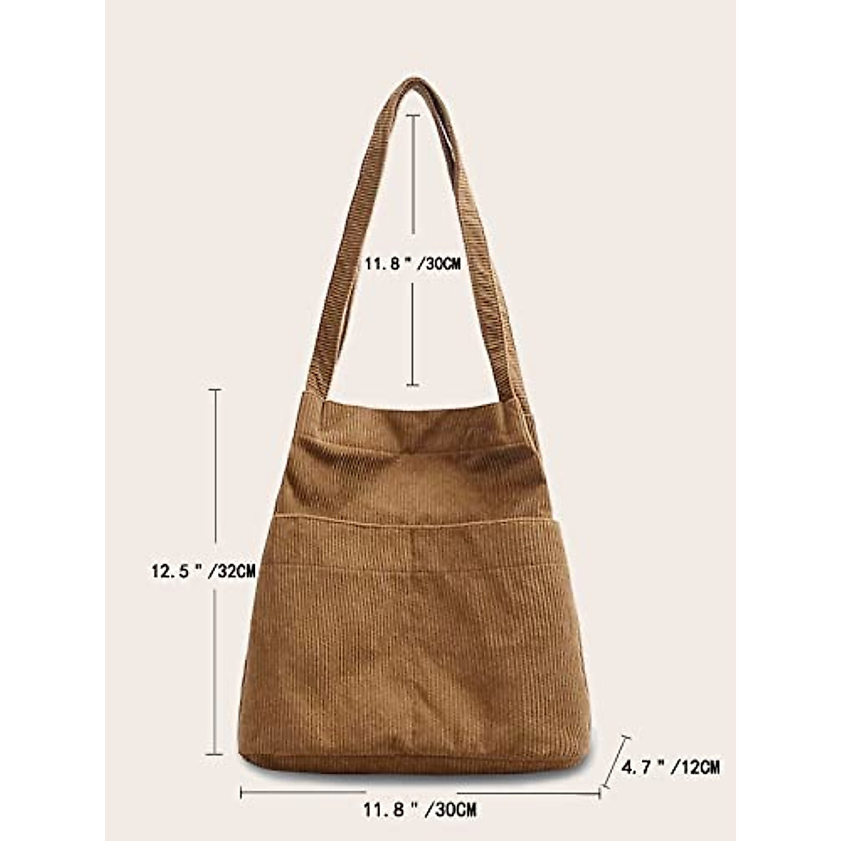 WDIRARA Women's Corduroy Hobo Bags Shopper Tote Bag Side Pocket Shoulder Handbags Brown one-size