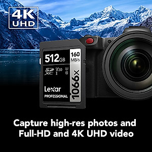 Lexar 512GB Professional 1066x SDXC Memory Card, UHS-I, C10, U3, V30, Full-HD & 4K Video, Up To 160MB/s Read, for DSLR and Mirrorless Cameras (LSD1066512G-BNNNU)