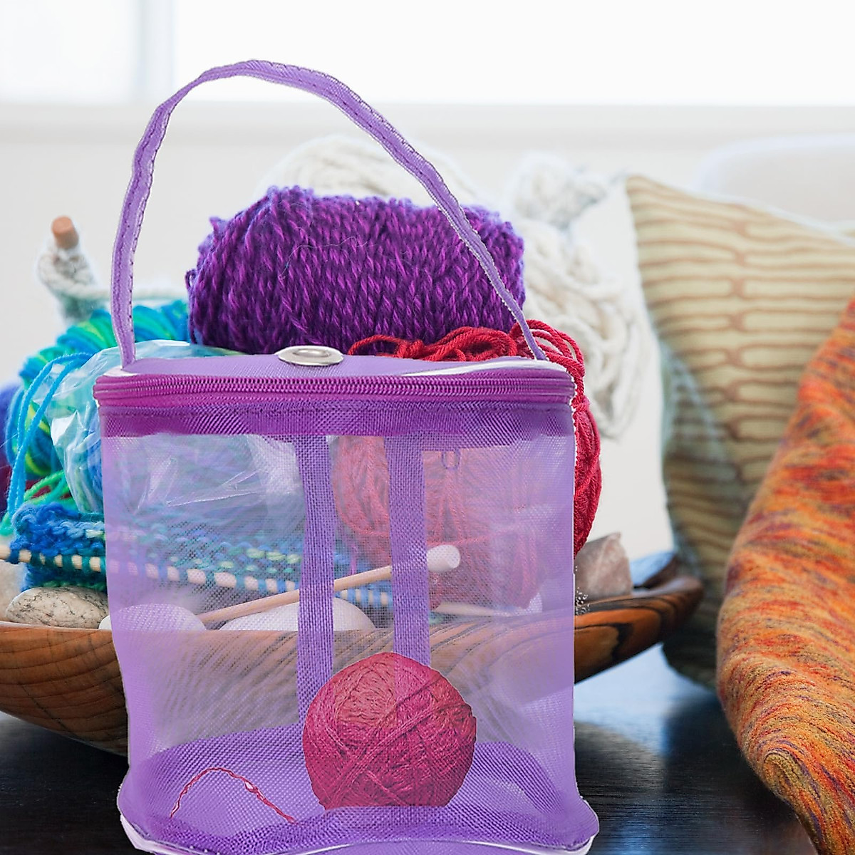VILLCASE 2Pcs Wool Storage Bag Yarn Ball Holder Yarn Storage Yarn Thread Holder Yarn Ball Dispenser mesh Knitting Bag Multipurpose Tool Portable Yarn Bags Purple to Weave Nylon Handbag