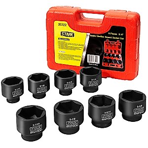 Stark USA Premium 3/4" inch Drive Large Jumbo Shallow Impact Socket Set SAE (2-1/16" - 2-1/2") Cr-Mo Steel 6-Point, 8-Piece Socket Set with Carrying Case