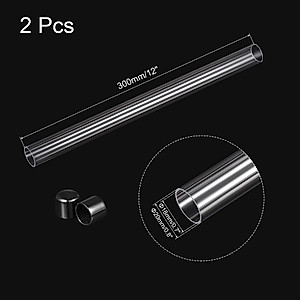 MECCANIXITY Clear Storage Tube Small Plastic Round Tubing with Caps Rigid Bottle Container 18x20x300mm/12 Inch for Item Stored, Pack of 2