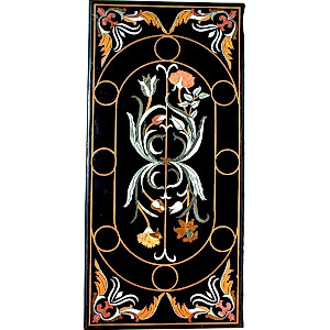 Pietra Dura Natural Black Marble 48" x 24" Inch Rectangular Dining Table Top, Stone Inlay Breakfast Table Top, Centre Table Top, Marble Outdoor Garden Table Top, Piece Of Conversation, Family HeirLoom