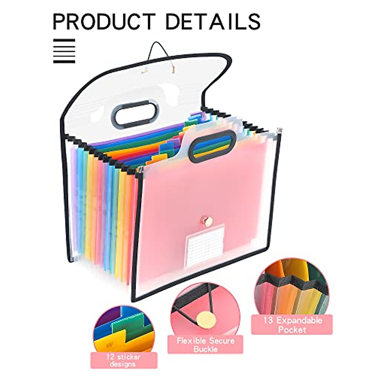 13 Pockets Expanding File Folder with Handle Accordion File Folder Organizer for A4 Letter Size Paper Document Holder Organizer with Expandable Cover (1)