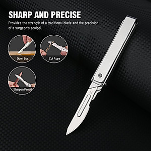FUNBRO Folding Scalpel Pocket Knife, EDC Utility Surgical Knives With 10pcs #24 Replaceable Razor Blades for Outdoor Hunting Everyday Carry, Small Knife Collection Unique Gift for Men Women