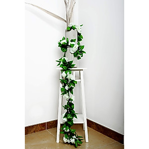MagicZoo 2Pack(18 Rose Flowers) 15FT Artificial Rose Vine Silk Flower Garland Fake Hanging Rose Flower Plant for Home Office Garden Hotel Wedding Party Decor (2pc White)