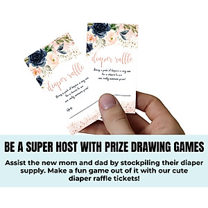 Paper Clever Party Blushing Diaper Raffle Tickets Pack of 50 - Girls Baby Shower Games – Floral Invitation Insert Cards Pink - Guests Fill-In to Win Prize Drawings - 2x4 Size Set