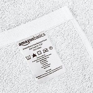 Amazon Basics 6-Piece Fade Resistant Bath towel, Hand and Washcloth Set -Cotton, White, 14.25" L x 10.85" W