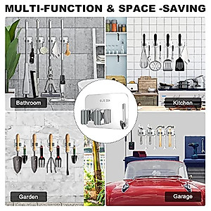 Drek Crek Mop Broom Holder Wall Mounted Heavy Duty No Drill, Adhesive Mop Broom Organizer, 304 Stainless Steel Mop Hanger Wall Mount Stick on w Hooks for Bathroom,Kitchen,Closet,Garage,Garden, 4PCS