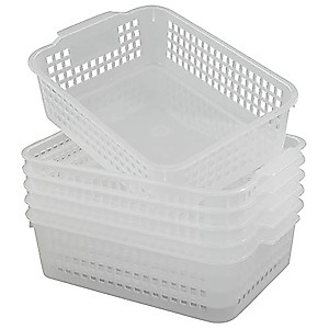 Qskely Rectangular Plastic Storage Organization Trays Baskets in Clear, 6-Pack