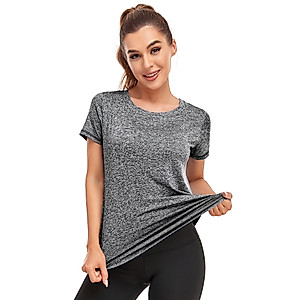 Abrooical Short Sleeve Yoga Tops for Women Workout Curved Hem Side Split Casual Sports Outfit Tees Dark Grey XX-Large