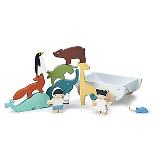 Tender Leaf Toys - The Friend Ship - 12 Pieces Pull Toy Ship Set with Stackable Animals and Friend Figures - Early Learning, Creative and Imagination Play for Children 3+