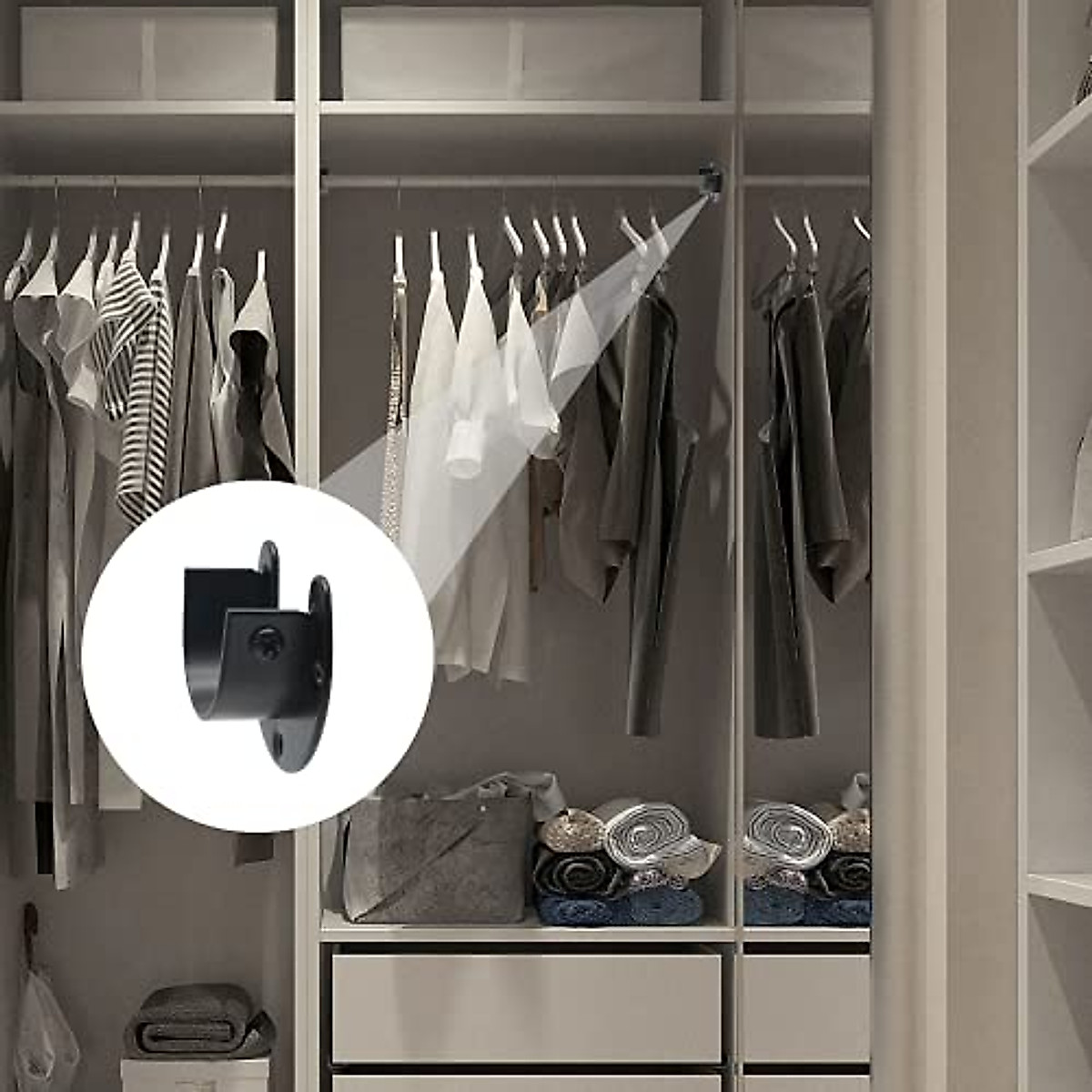 Suiwotin 2 Packs Stainless Steel Closet Rod End Supports 1 Inch Wardrobe Bracket Heavy Duty Closet Pole Sockets Flange Rod Holder, U-Shaped with Screws, Black