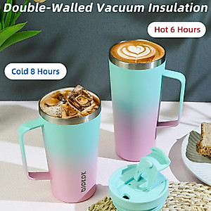 BJPKPK Insulated Tumbler with Handle, 18oz Insulated Tumblers with Lid and Straw, Stainless Steel Metal Water Bottles, Coffee Travel Mugs, Cups, Marshmallow