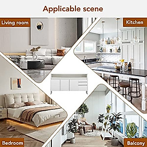 Modern Sideboard Buffet Server Storage Cabinet, Cupboard Console Table with Double-Storey Tabletop Wood Buffet Cabinet with Two Cabinets and Three Drawers for Living Room Kitchen Dining Room, White