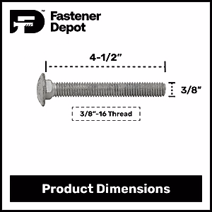 3/8"-16 x 4-1/2" Hot Dipped Galvanized Carriage Bolt w/Nuts, Grade A, Full Thread, Quantity 50 - by Fastener Depot, LLC