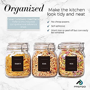180 Preprinted Pantry Labels, Prefdo Waterproof Minimalist Food Label Stickers Set to Kitchen Organization Storage Containers, Jars & Canisters（Black）
