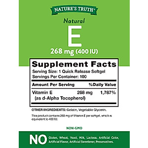 Nature's Truth Vitamin E Softgels | 268mg | 100 Count | Non-GMO & Gluten Free Supplement