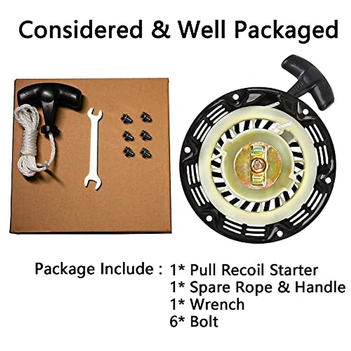 JMCHstore Pull Start Recoil Starter Assembly for Predator 212 Coleman BT200X CT200U 200cc Mini Bike, KT196 Go Kart Pull Cord Start Honda 6.5HP GX160 196 Hisun Engine,Obsidian Black, Upgraded Handle