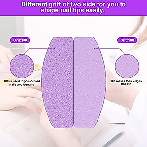 Lermende 20PCS Nail Buffer for Acrylic Nails, Mini Nail Buffer Block, Double Sided 100/180 Grit Nail File, Half Moon Nail Files and Buffers for Gel Polish Nails, Pedicure, Manicure(Purple)