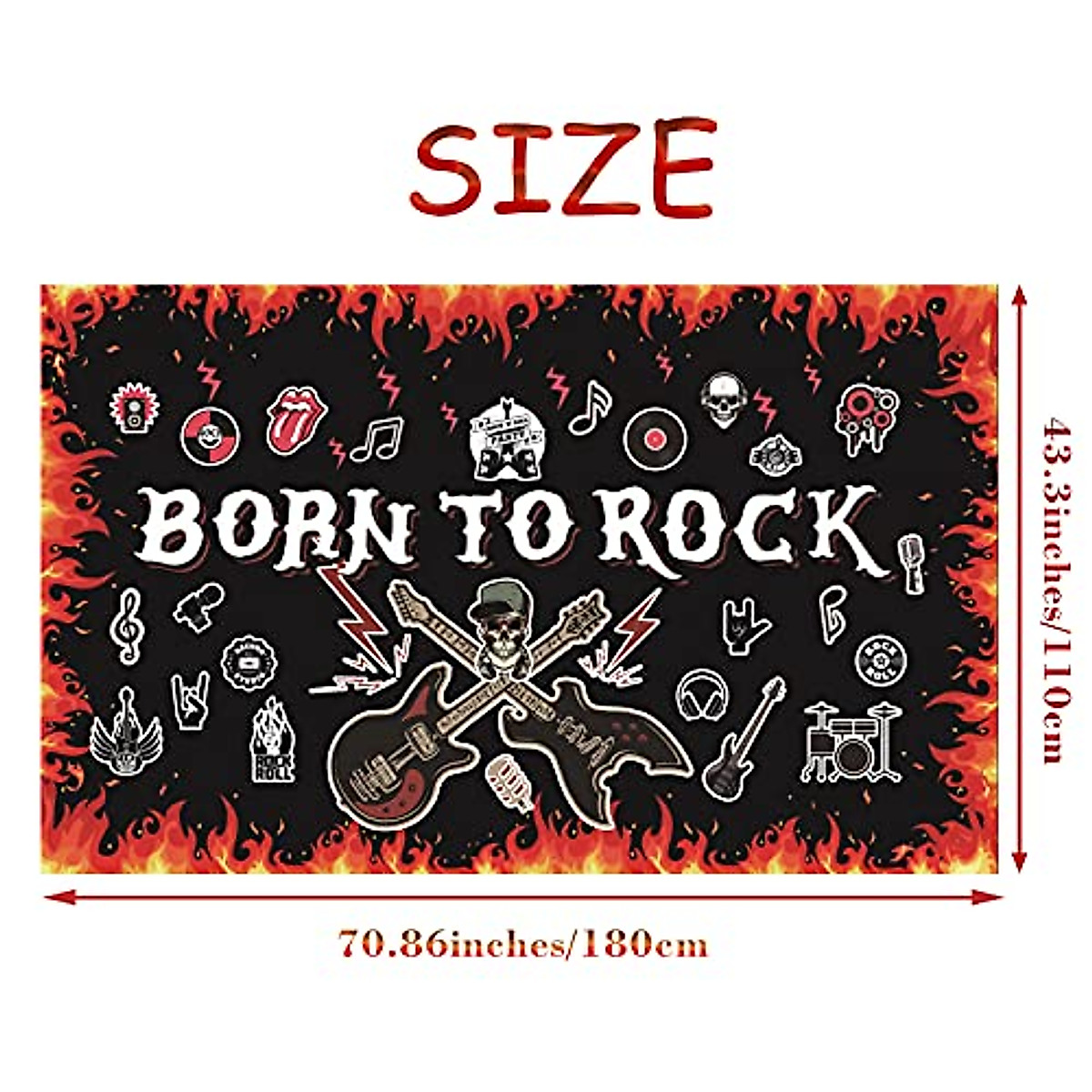 Crenics Born to Rock Backdrop Banner, Extra Large 1950's Rock and Roll Party Decorations, Rock Star Music Theme Birthday Party Supplies, 5.9 x 3.6 ft