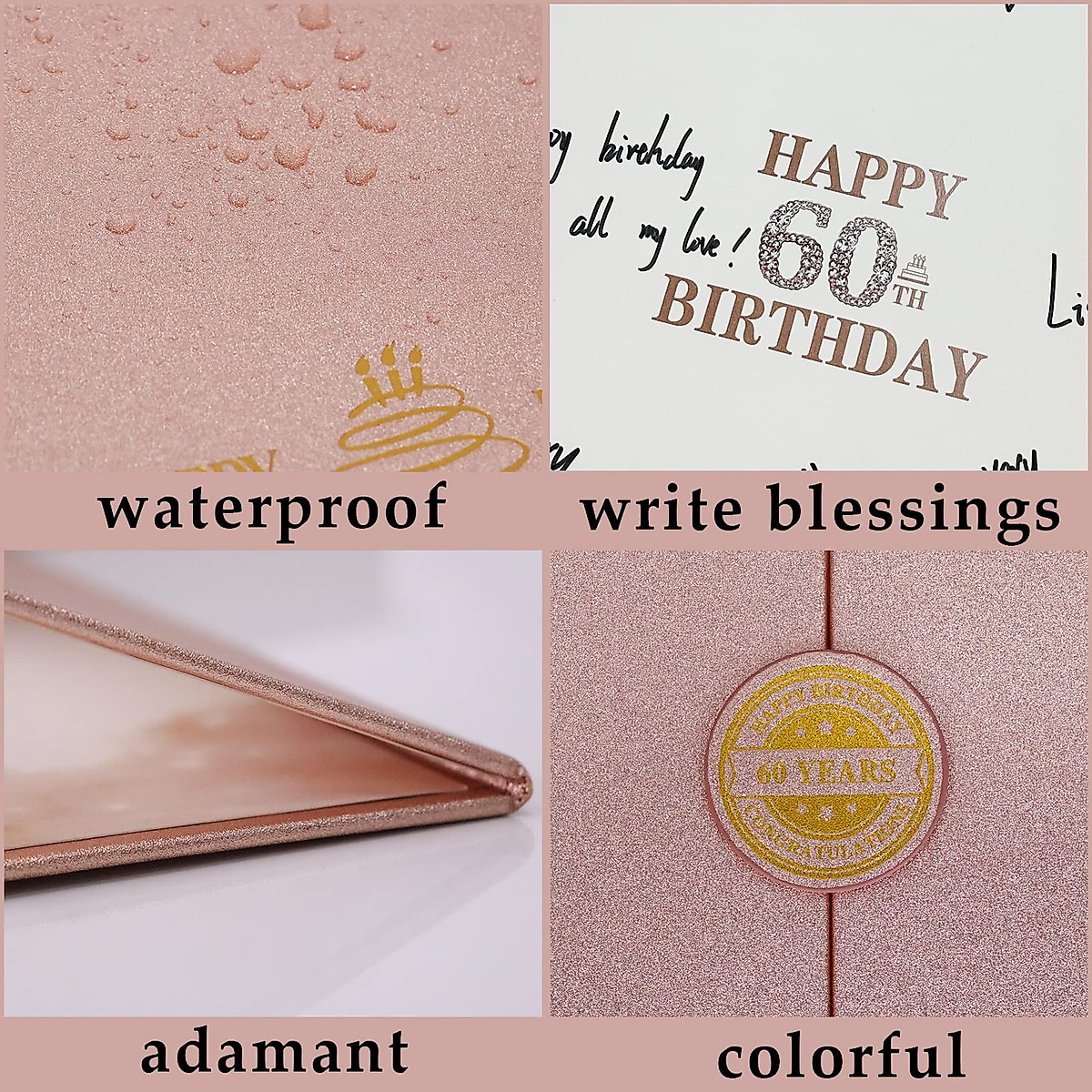 Trgowaul 60th Birthday Guest Book Alternative Decorations for Women, Rose Gold Happy 60th Birthday Decorations, 60 Years Old Party Signature Certificate, Card 60th Birthday Party Supplies Gift Sign