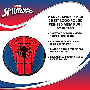 Marvel Spider-Man Chest Logo 52-Inch Round Printed Area Rug | Indoor Floor Mat, Accent Rugs For Living Room and Bedroom, Home Decor For Kids Playroom | Comic Book Gifts And Collectibles