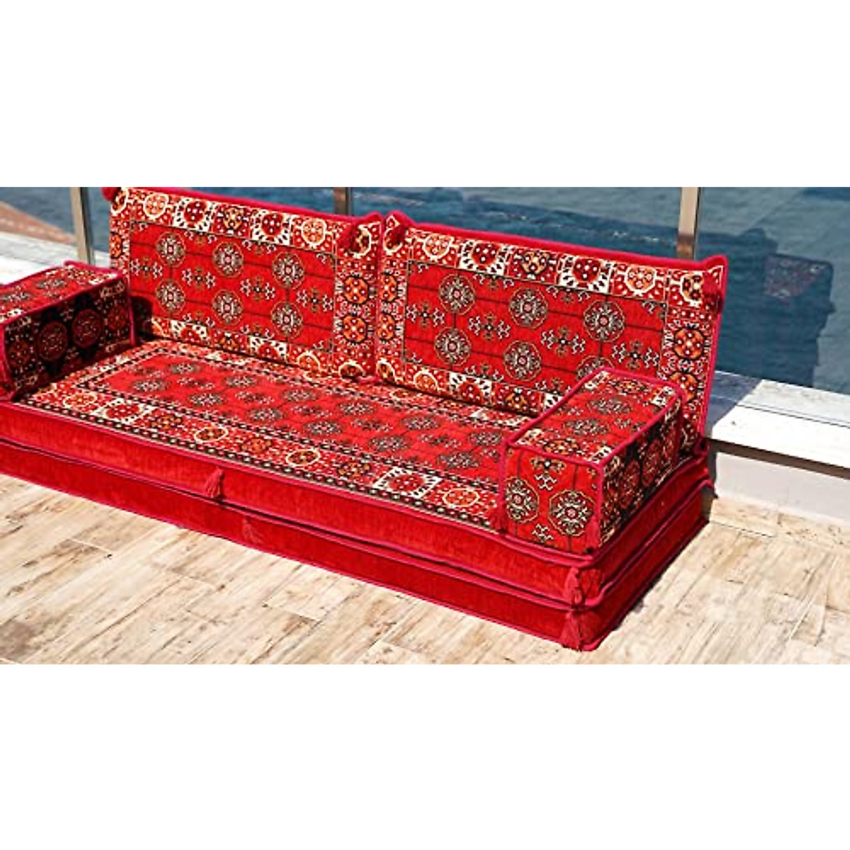 Sleeper Sofa, 8" Thickness Red Arabic Sofa Floor Seating Set, Pallet Sofa, Floor Cushions, Sectional Sofa, Arabic Majilis, Ottoman Couch