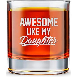 MINIVINE Gifts for Dad from Daughter - Christmas Gifts for Dad - Funny Gifts for Dads, Dad Gifts, Best Dad Birthday Gift, 10oz Whiskey Rock Glass (Awesome Like My Daughter)