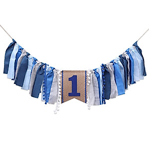 High Chair Banner Boy - First Birthday Decorations For Boy 1st Birthday Banner Highchair Party Supplies Photo Booth Props(Blue White)