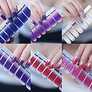 14 Sheets Nail Stickers Glitter Gradient Color Shine Full Wraps Polish Stickers Decal Strips Self-Ashesive Nail Art Sets for Women Girls