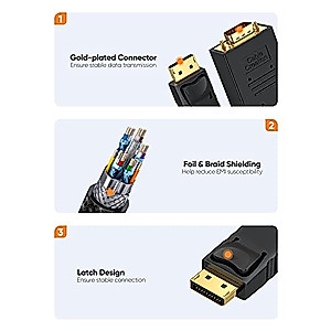 CableCreation Displayport to VGA Cable 6FT, Displayport to VGA Adapter Gold Plated 1080P@60Hz, Standard DP Male to VGA Male Cable, Compatible with Laptop, PC, TV, Projector, Black