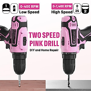 Bielmeier 12V Pink Cordless Drill Set - Essential Women's power drill tool set for Home Projects - Complete Ladies Tool Set with Stylish Pink Accessories, Ideal for Home Maintenance Valentine's Day