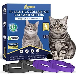 4 Pack Flea Collar for Cats 32Months Flea Tick Prevention for Cats Waterproof Cat Flea Collar Natural Cat Flea Tick Treatment Adjustable Flea Tick Collar for Cats Kittens(Black&Purple)