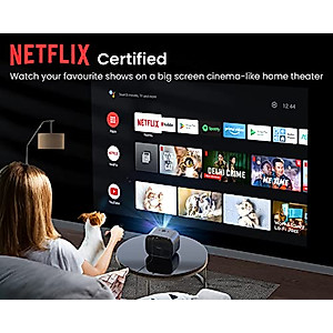 ETOE 1080P Smart Projector, Video Projector with Android TV 10.0, Auto Focus, Auto Keystone, Dual 10W Speakers, Netflix-Certified, Chromecast, WiFi Bluetooth, 4K Supported Projector with Carrying Case