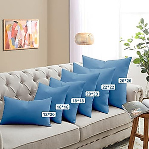 puredown® Outdoor Waterproof Throw Pillows, 16 x 16 Inch Feathers and Down Filled Decorative Square Pillows for Garden Patio Bench, Pack of 2, Blue