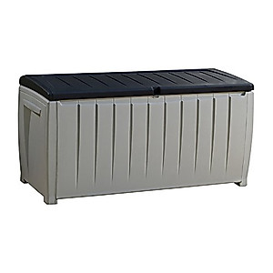Keter Novel Plastic Deck Storage Container Box Outdoor Patio Garden Furniture 90 Gal, Black/Gray