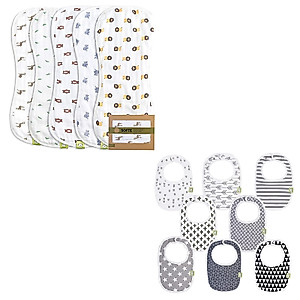 KeaBabies 5-Pack Muslin Baby Burp Cloths and 8-Pack Baby Bibs for Boys & Girls - Machine Washable Newborn Cloth Bib