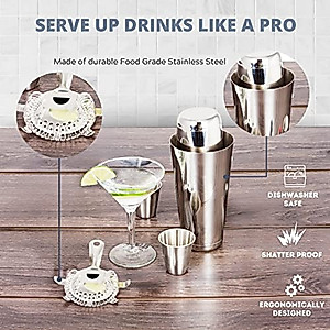 LexiHome 16 Pc Cocktail Making Set, Bartender Kit, Cocktail Shaker Gift Set, Bar Accessories, Drink Tool Kit with Drink Shaker, Hawthorne Strainer, Bar Spoon, Bottle Opener, Tin Shot Glasses, & More