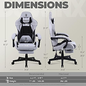 Dowinx Gaming Chair Fabric with Pocket Spring Cushion, Massage Game Chair Cloth with Headrest, Ergonomic Computer Chair with Footrest 290LBS, Black and Grey