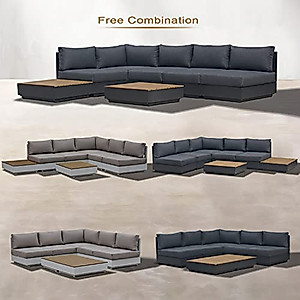 7-Pieces Patio Outdoor Furniture, L Shaped Metal Aluminum Garden Lounge Sofa Set, Outdoor sectional Sofa with Side Table, All Weather Modular Sectional Couch for Garden, Poolside, Porch (White)