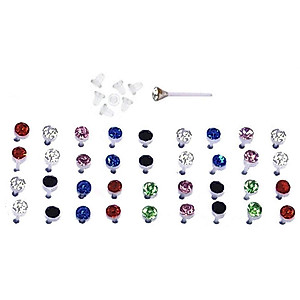 18 Pairs Multi Colors Clear Crystal Acrylic Nylon Plastic Posts Medical No Metal Sensitive Ears Hypoallergenic Stud Earrings